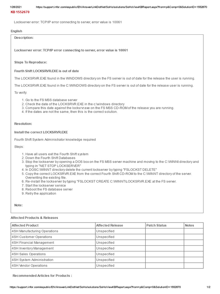 Fix TCP/IP Lockserver Error 10061 | PDF | Transmission Control Protocol ...