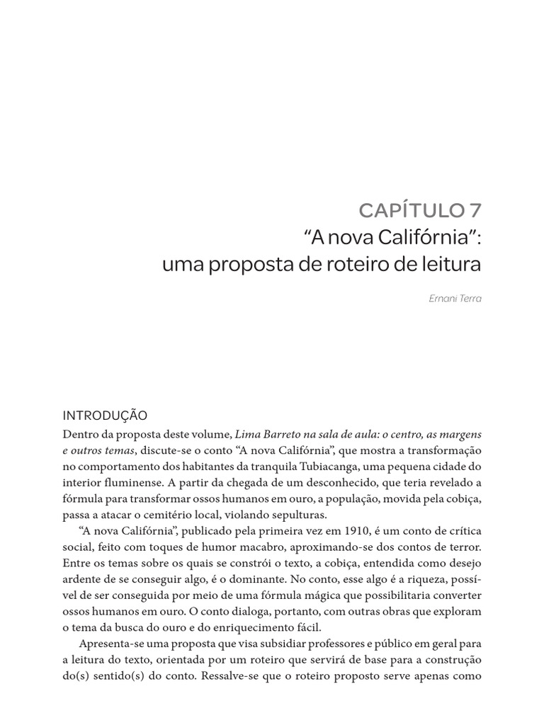 Roteiro de Leitura: "A Nova Califórnia" | PDF | Contos | Narrativa