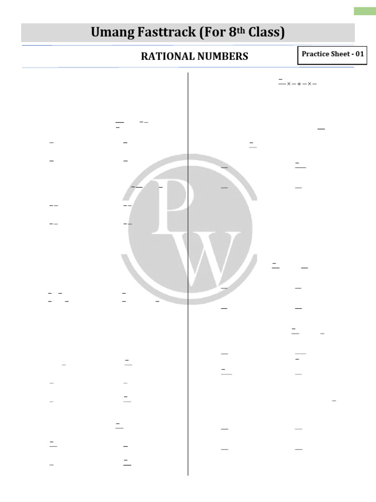 Rational Numbers _ Practice Sheet __ (Umang Fastrack) | PDF ...