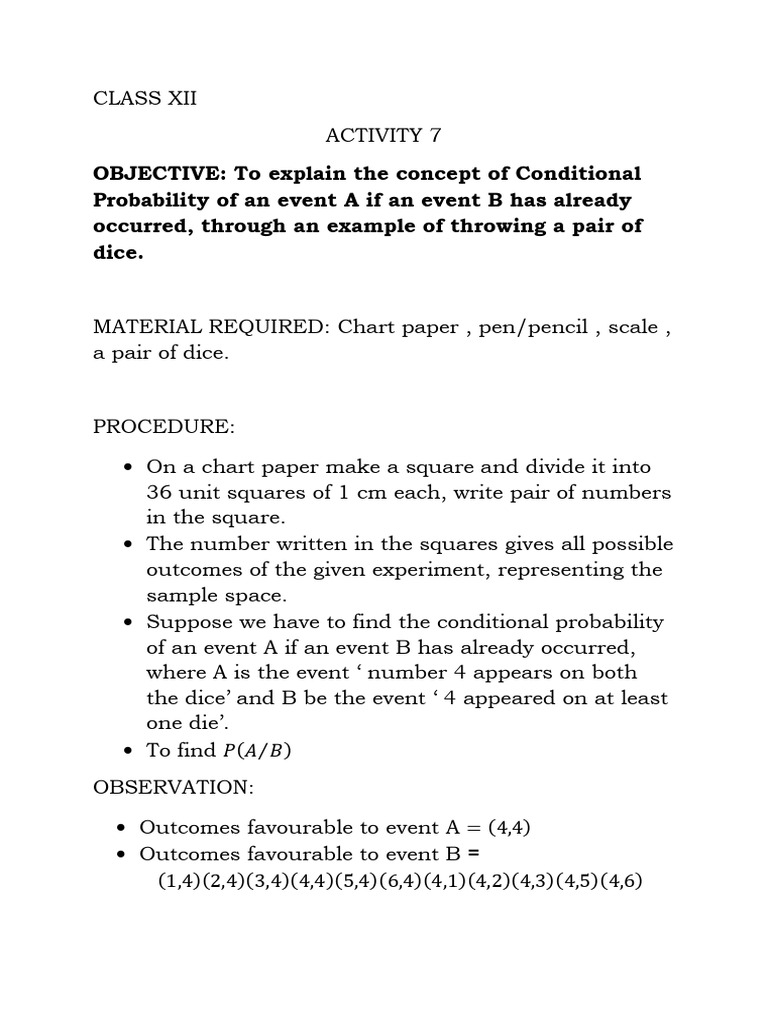 Conditional Probability and Limits Activities | PDF | Area | Geometry
