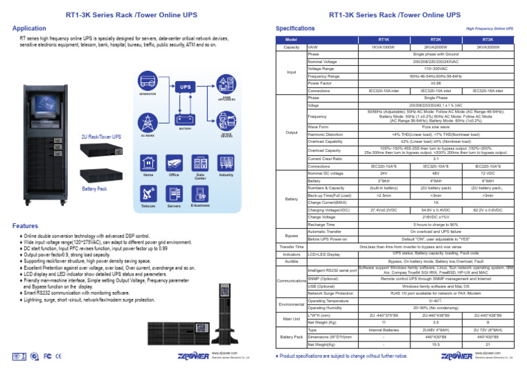 RT1-3K Series Rack Tower Online UPS | PDF | Alternating Current ...