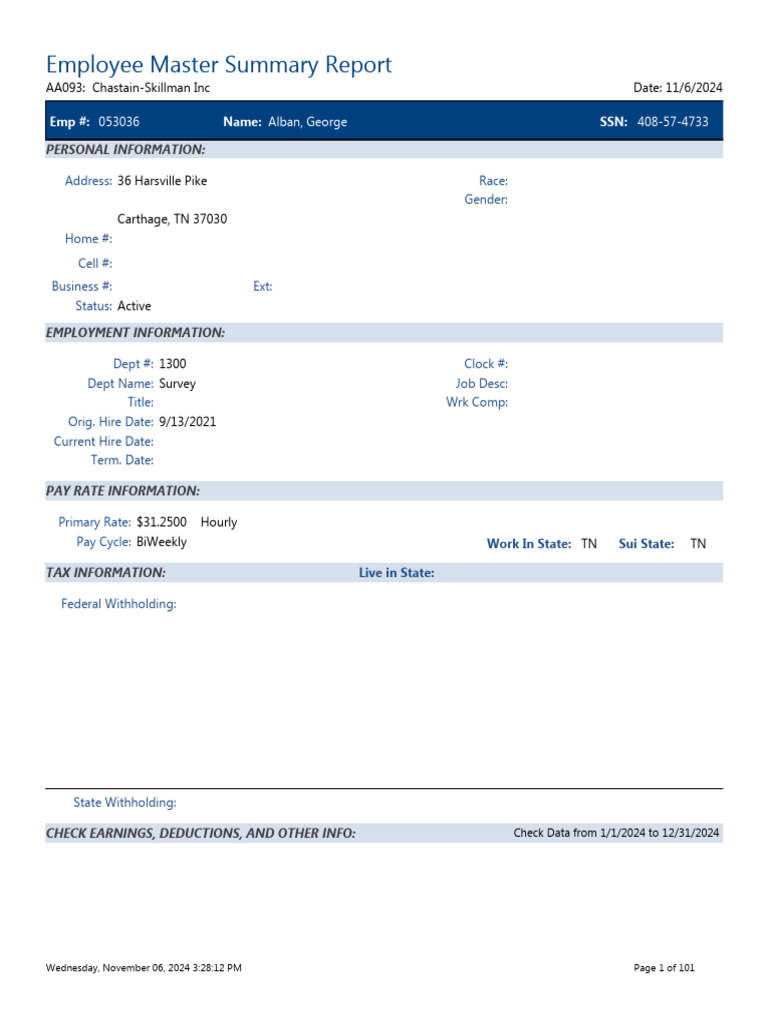 AA093 - Employee Master Summary Report Filtered | PDF | 401(K) | Tax ...