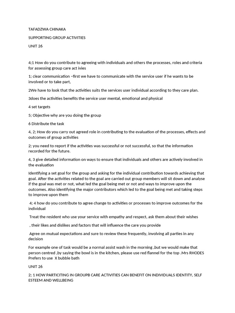 Supporting Group Care Activities Last | PDF | Goal | Self Esteem