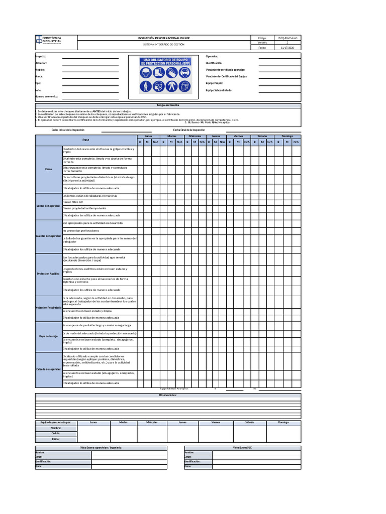 Inspeccion de Epp | PDF