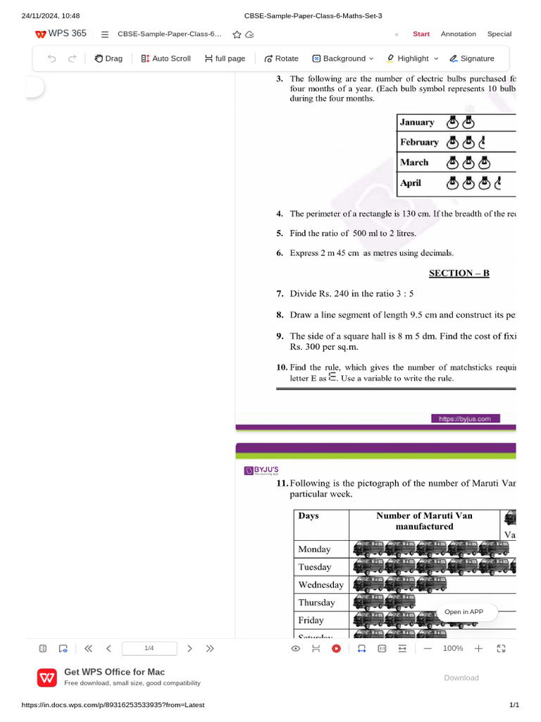CBSE Sample Paper Class 6 Maths Set 3 | PDF
