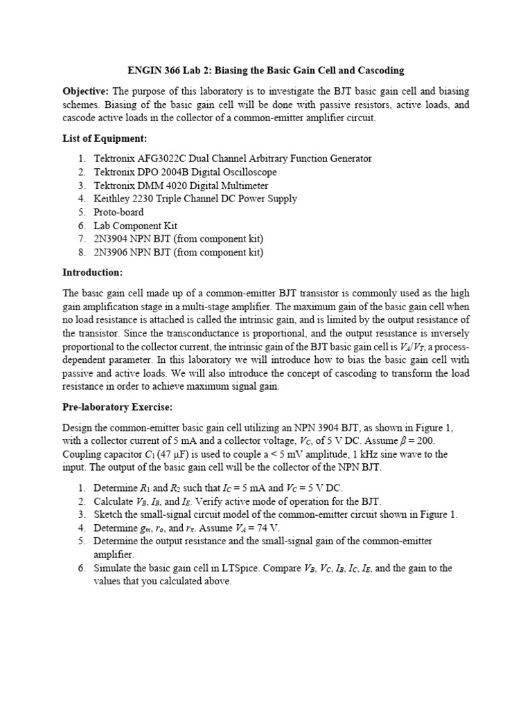 lab2_2024 | PDF | Bipolar Junction Transistor | Amplifier