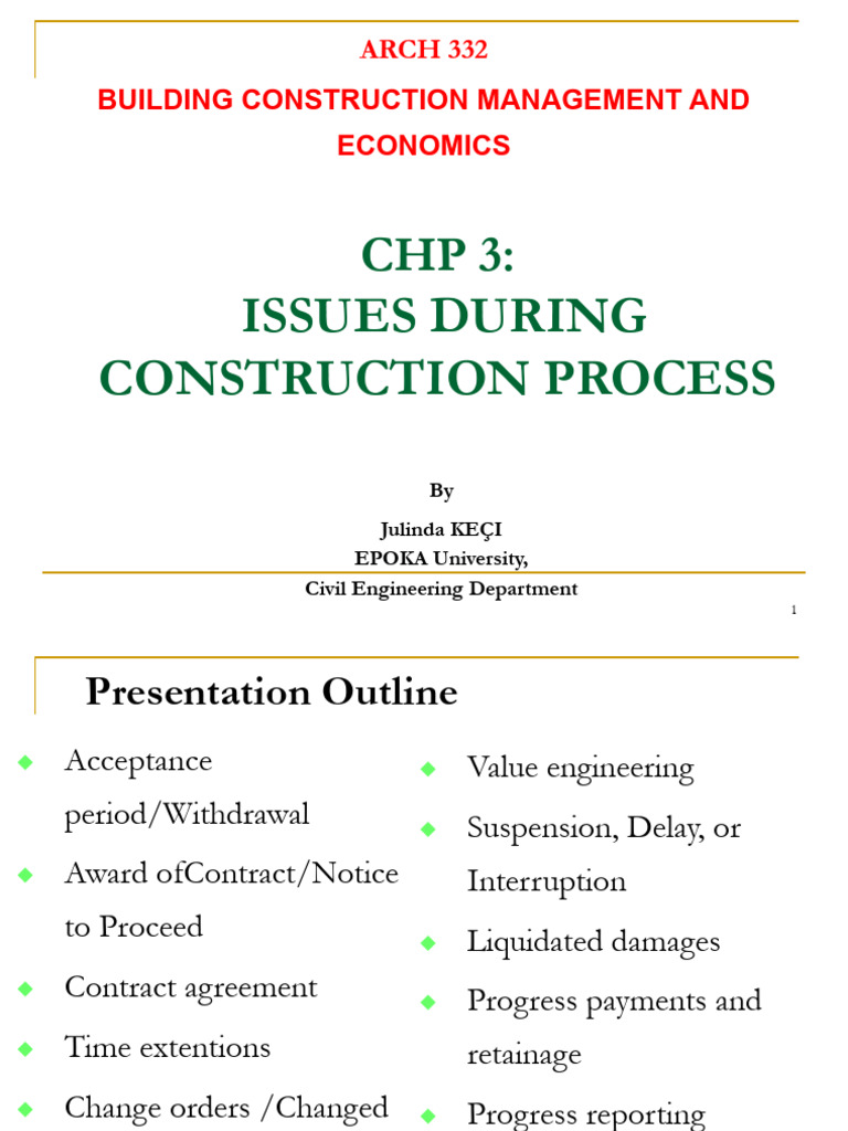 Construction Process Issues Overview | PDF | Liquidated Damages | Damages