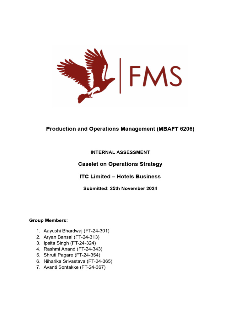 Caselet On Operations Strategy - ITC Limited - Hotels SBU | PDF ...