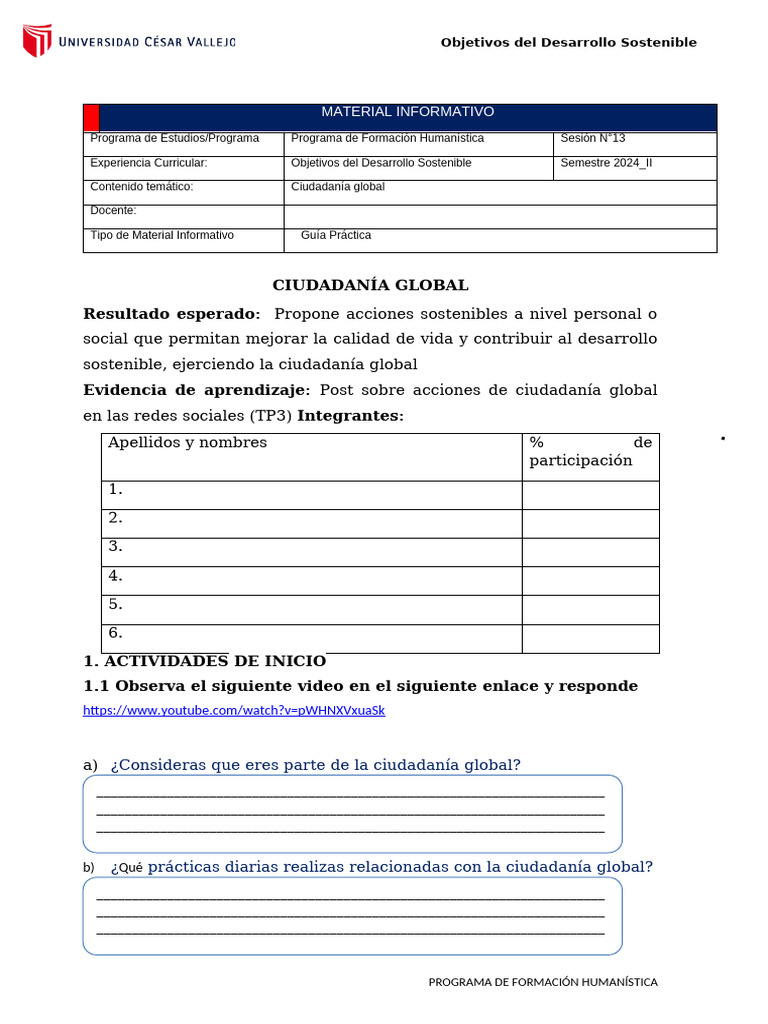 Ciudadanía Global y ODS: Guía Práctica | PDF | Ciudadanía | Desarrollo ...