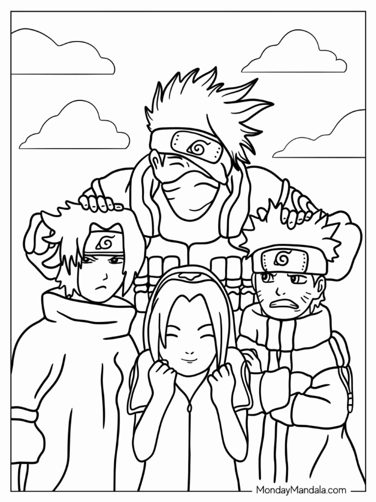 Iconic Naruto Team Seven Pose Coloring Page | PDF