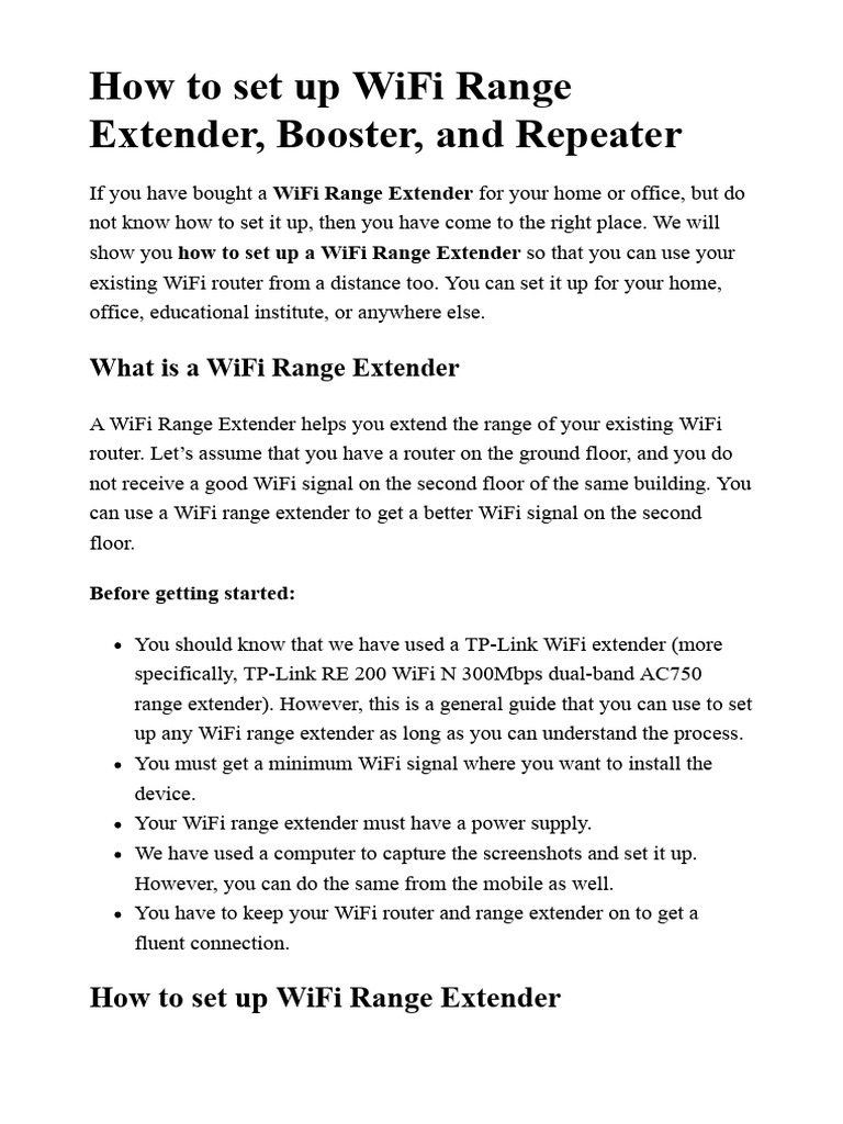 How To Set Up WiFi Range Extender, Booster, and Repeater | PDF | Wi Fi ...