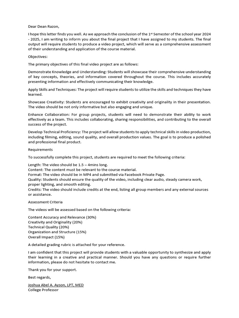 Rubrics For Video Output | PDF | Editing | Understanding