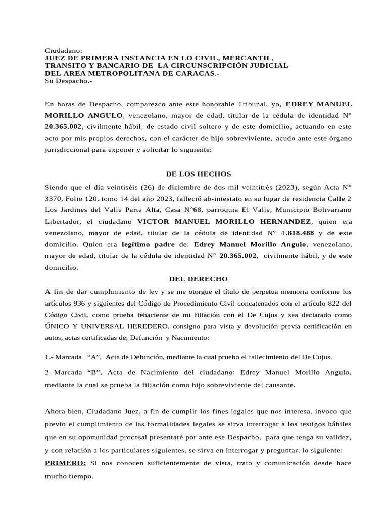 Declaracion de Unicos Herederos EDREY | PDF | Documento de identidad ...