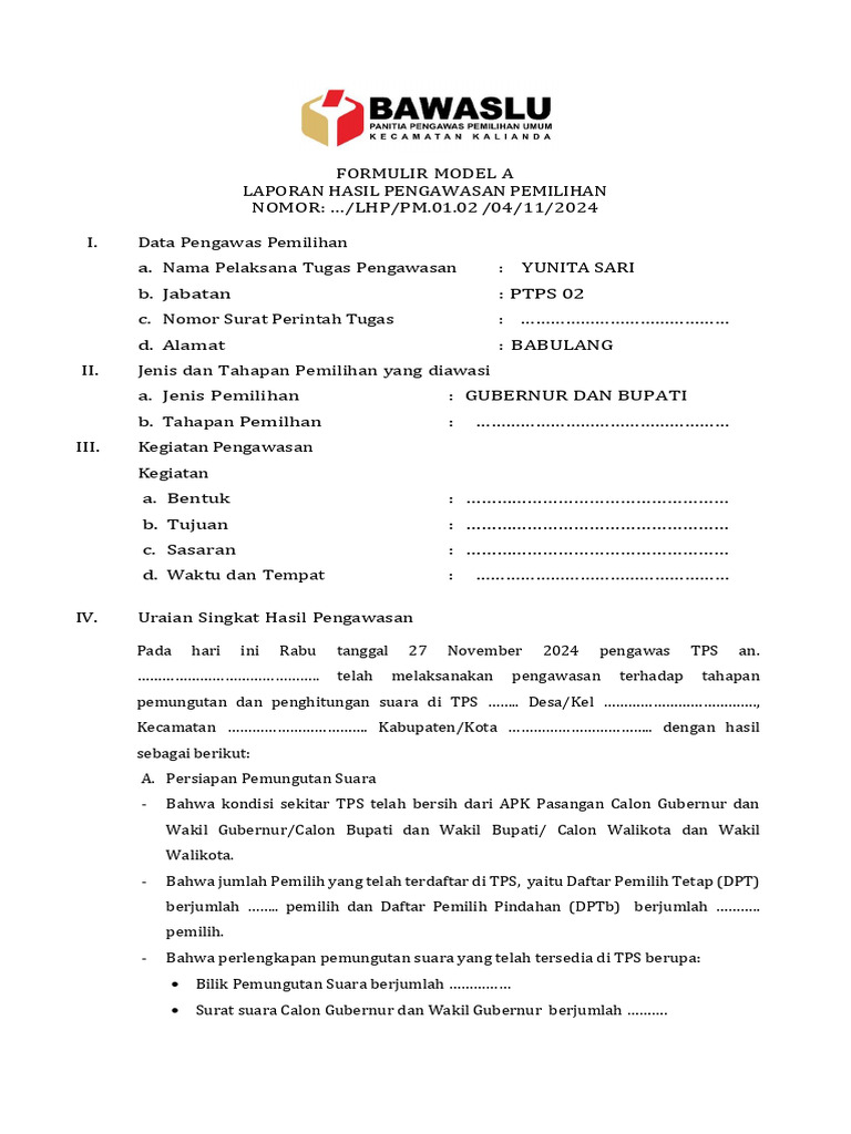 Form A TPS 2 Pemilihan | PDF