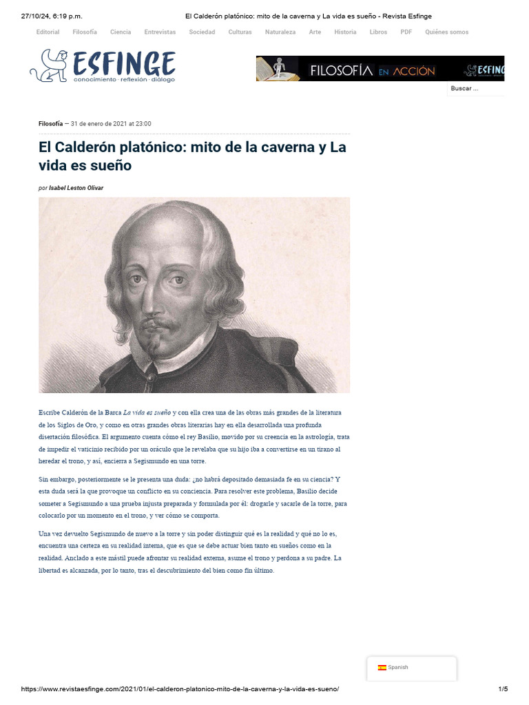 El Calderón Platónico - Mito de La Caverna y La Vida Es Sueño - Revista ...