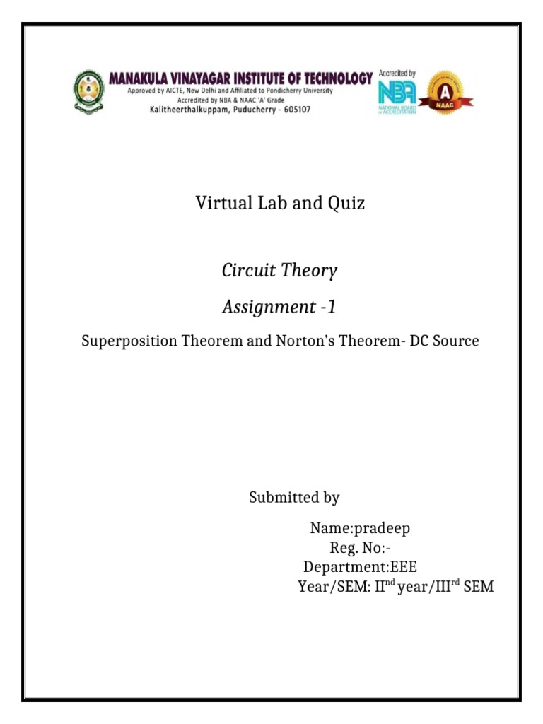 Assignment - Virtual Lab Pradeep | PDF | Electrical Network | Electrical Resistance And Conductance