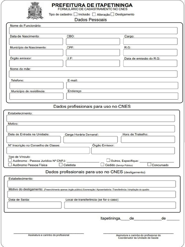 FICHA CNES Profissional Individual - em branco | PDF