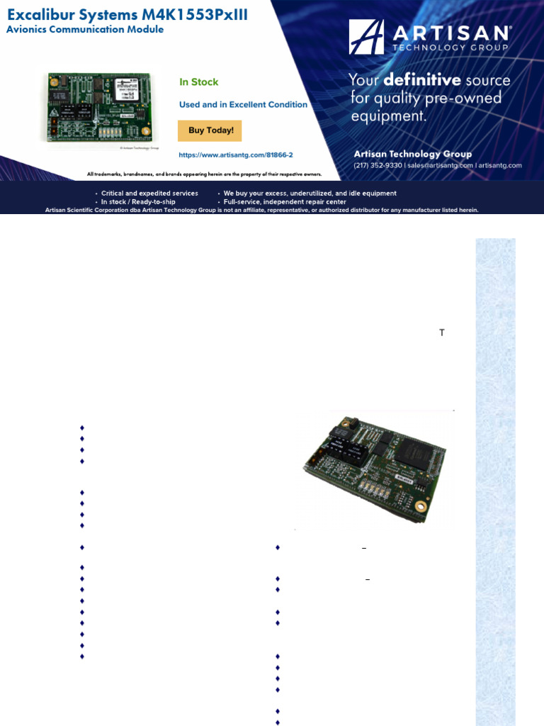 Excalibur M4K1553Px Avionics Module | PDF | Data Transmission ...