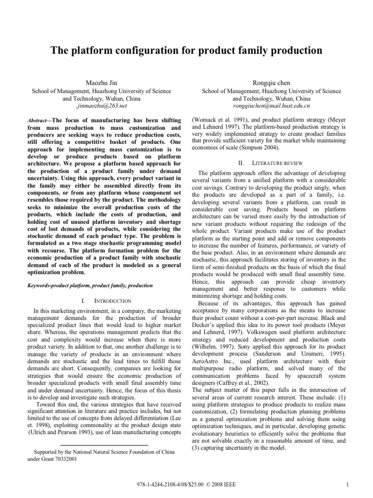 Platform-Based Production for Product Families | PDF | Inventory ...