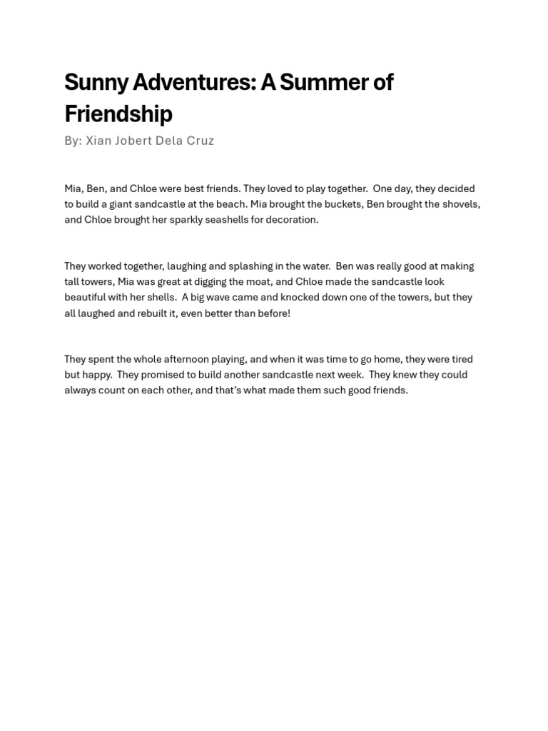 Sunny Adventures_ a Summer of Friendship | PDF