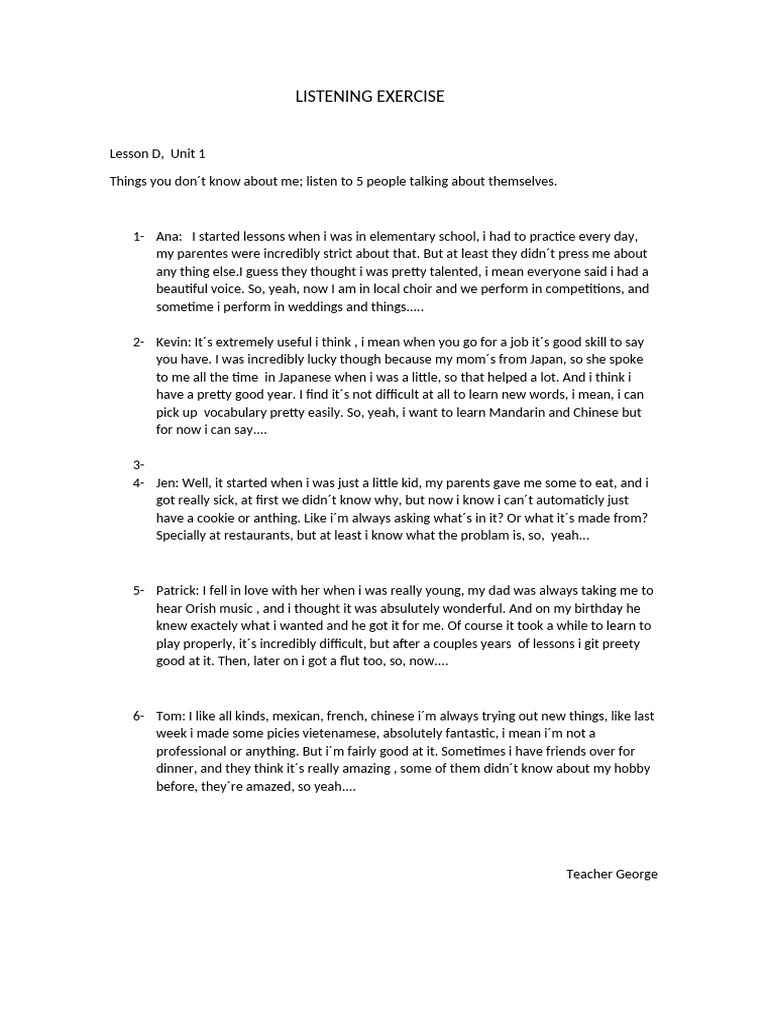LISTENING EXERCISE | PDF
