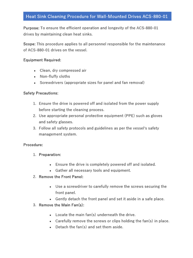 ACS-880-01 Heat Sink Cleaning Guide | PDF