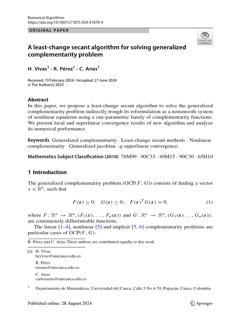 A Least-Change Secant Algorithm For Solving Generalized - VPA | PDF ...