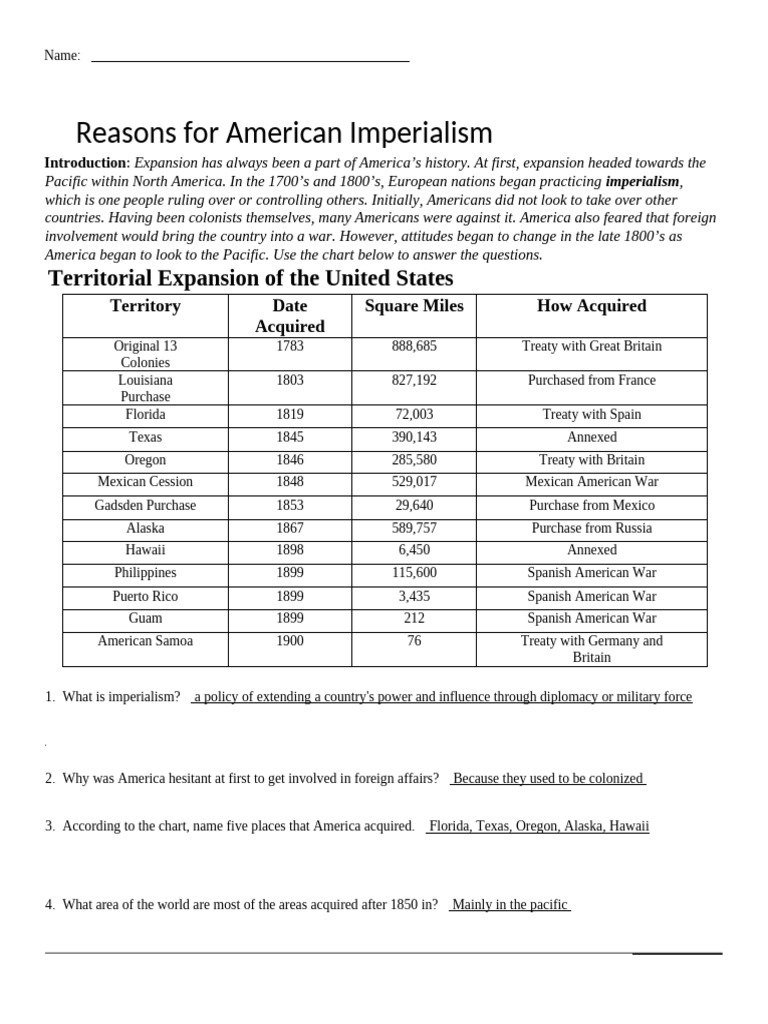 Reasons For American Imperialism | PDF | The United States | Spanish Empire