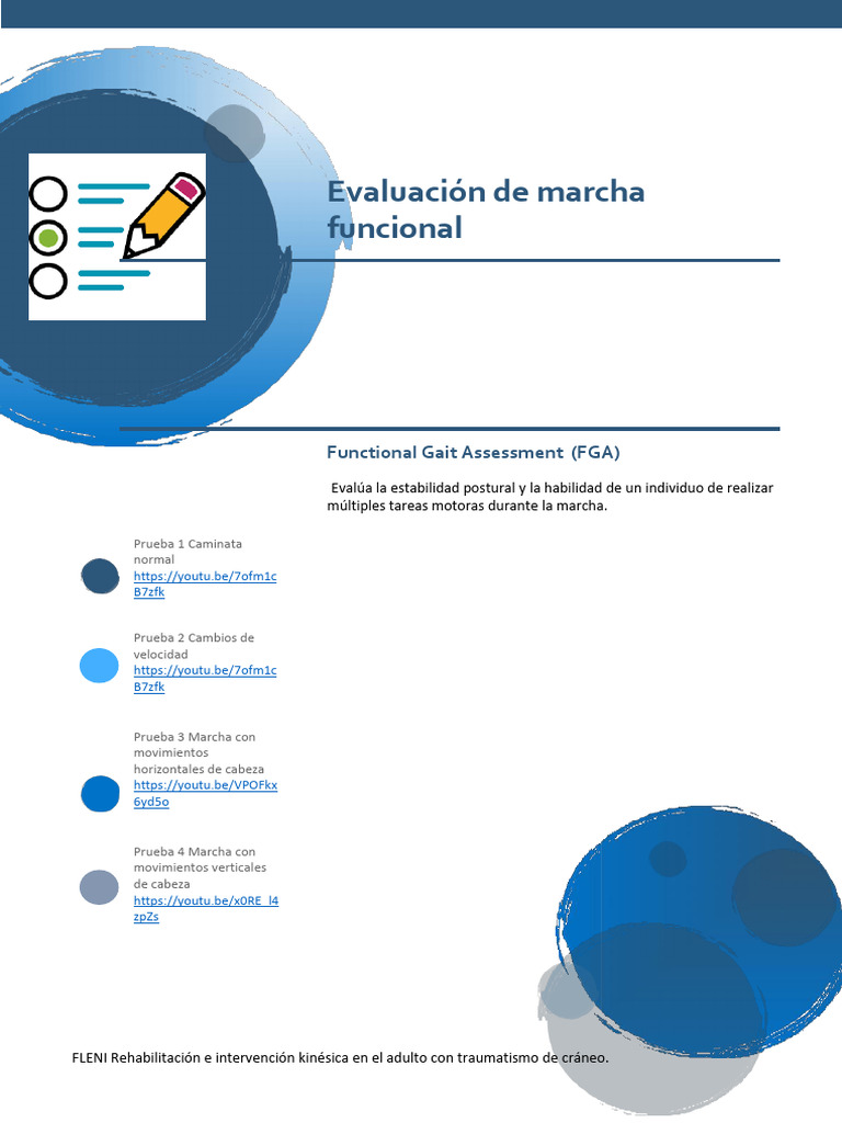 Evaluación de Marcha Funcional: Functional Gait Assessment (FGA) | PDF