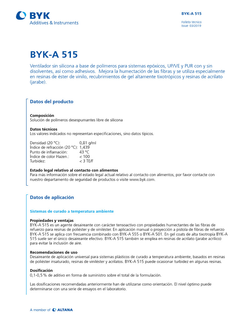 TDS Byk-A 515 Es | PDF | Química Física | Ciencia de los Materiales