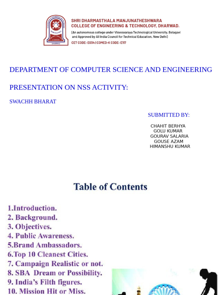 Department of Computer Science and Engineering Presentation On Nss Activity | PDF