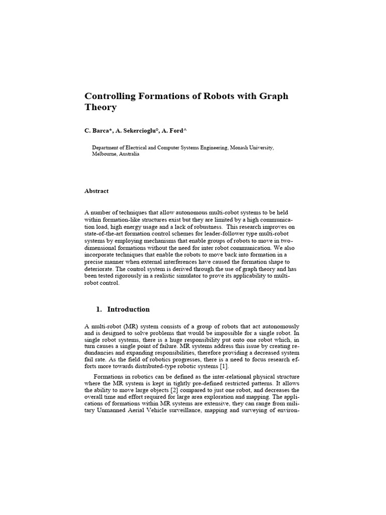 Controlling Formations Of Robots With Graph Theory Pdf Vertex Graph Theory Velocity