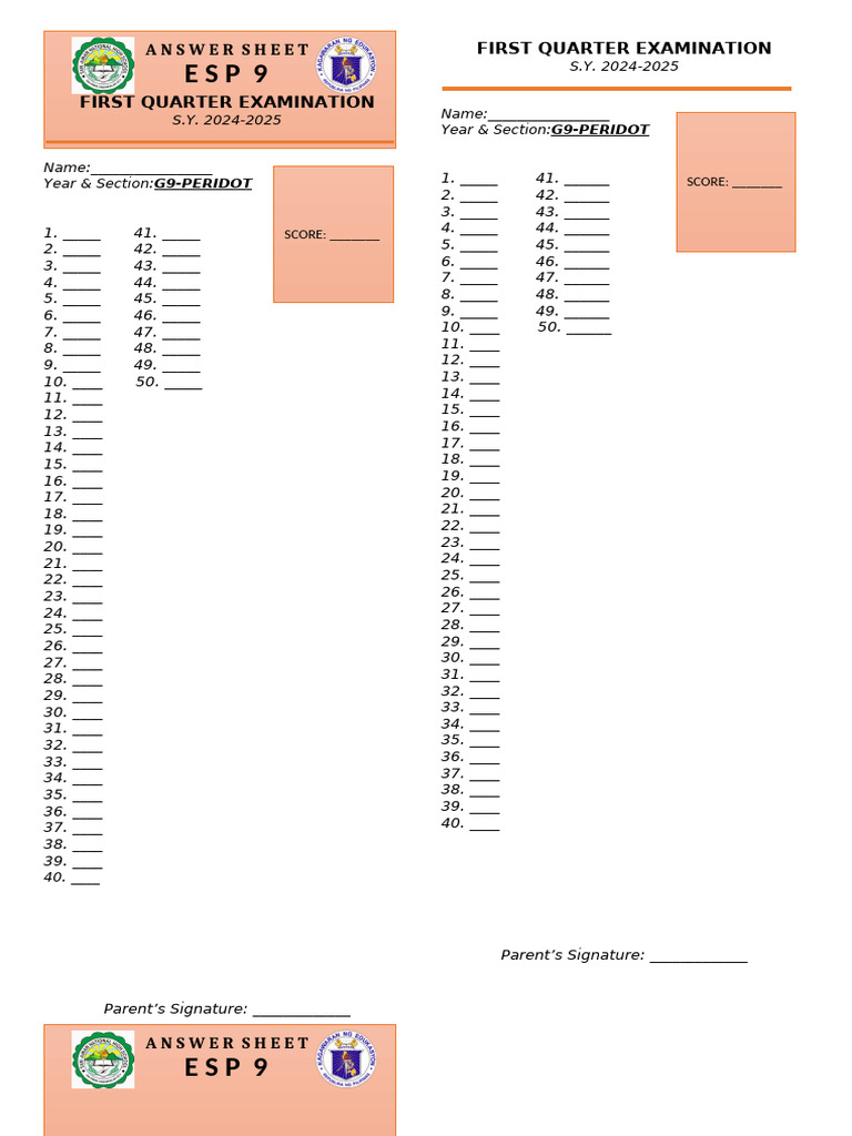 A N S W E R S H E E T | PDF A N S W E R S H E E T | PDF
