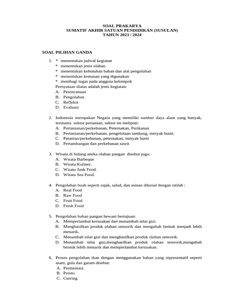 Soal Susulan Ujian Prakarya | PDF