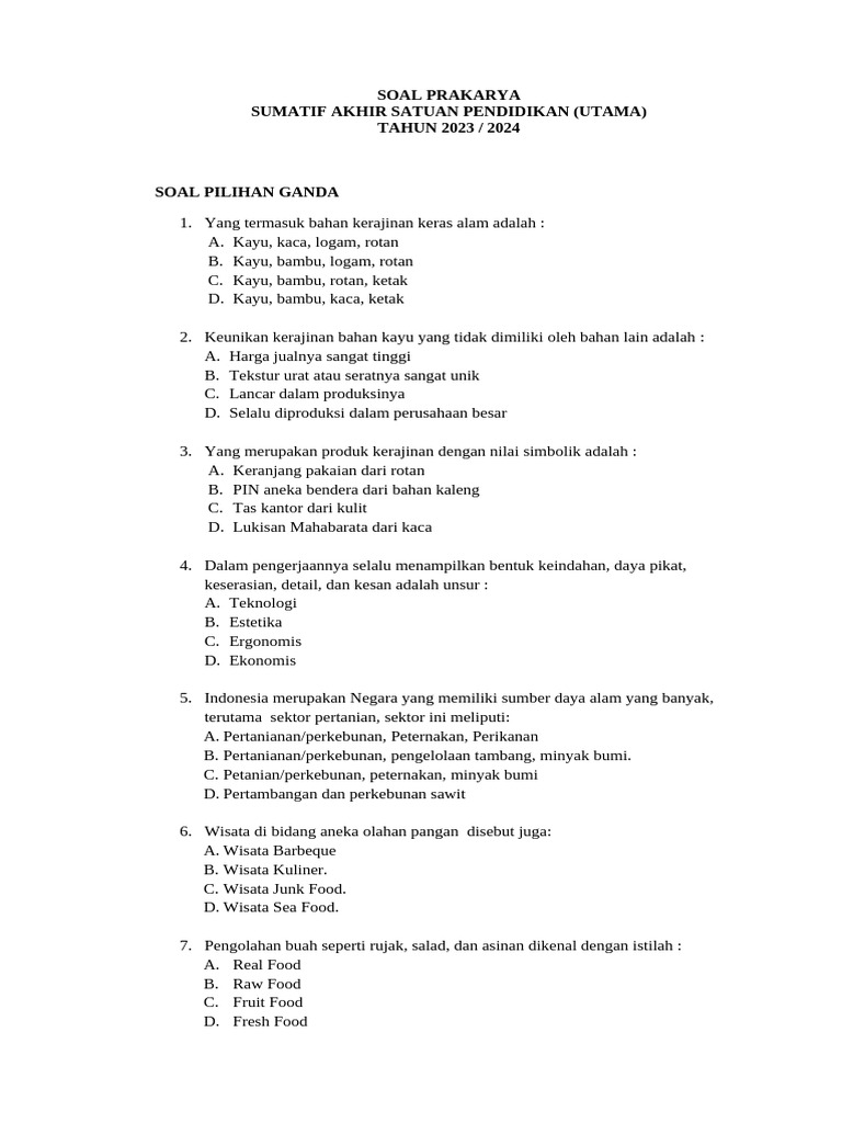 Soal Utama Ujian Prakarya | PDF