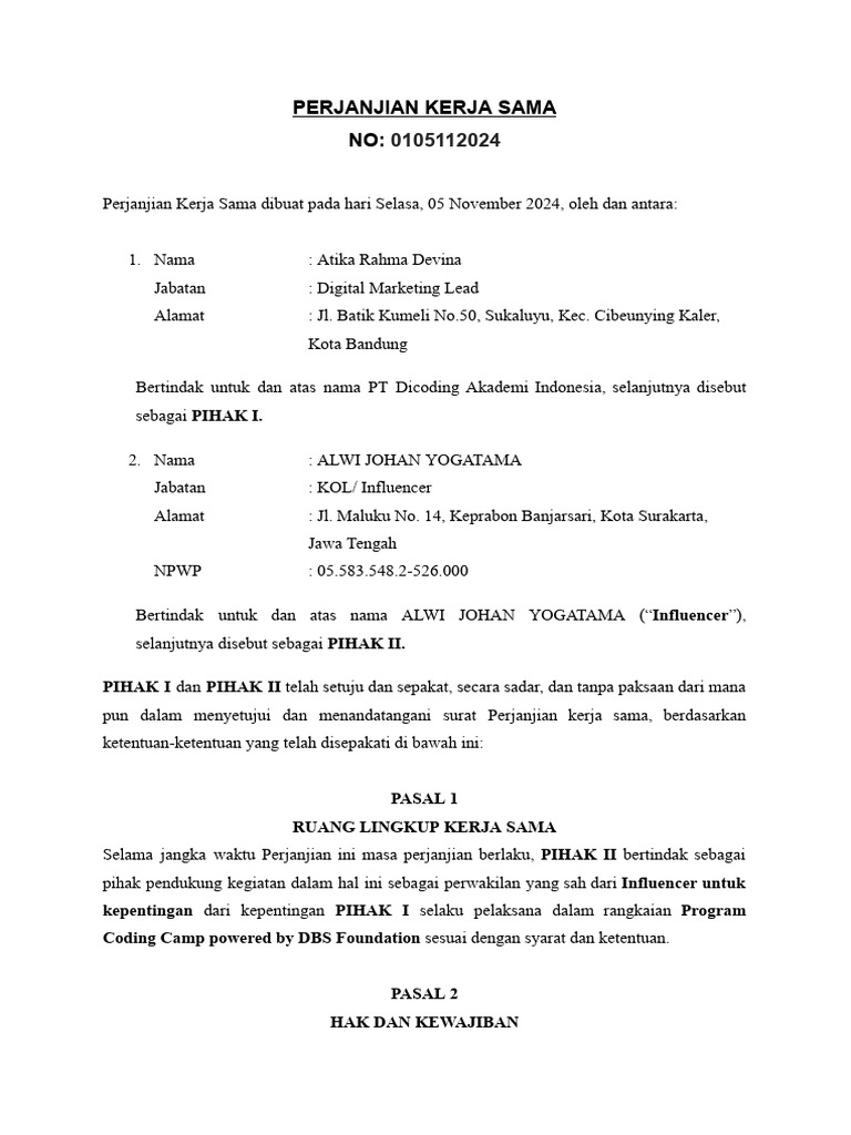 SPK - Influencer Alwi Johan (Coding Camp Powered by DBS Foundation) | PDF