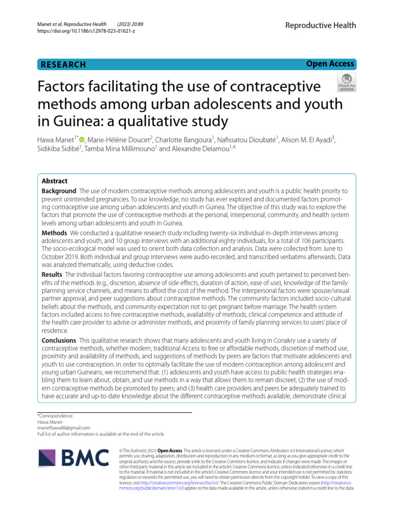 Factors facilitating the use of contraceptive methods among urban ...