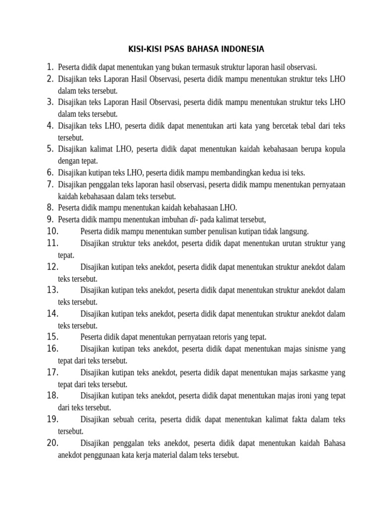 Kisi Kisi Psas | PDF