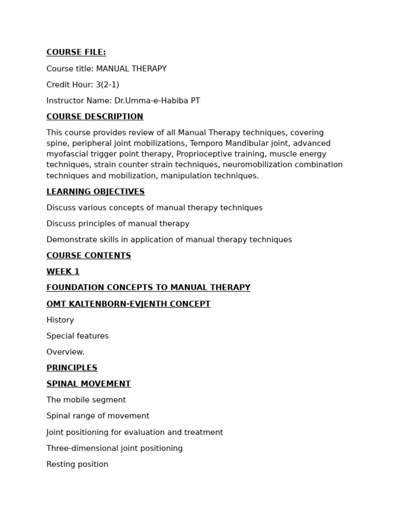 Manual Therapy Techniques Course Overview | PDF | Vertebral Column ...