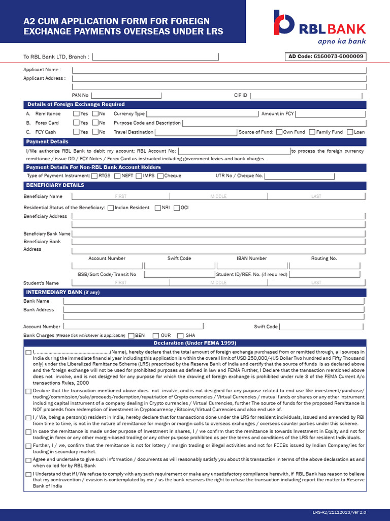 A2 Cum Lrs Declaration Form | PDF | Foreign Exchange Market | Business