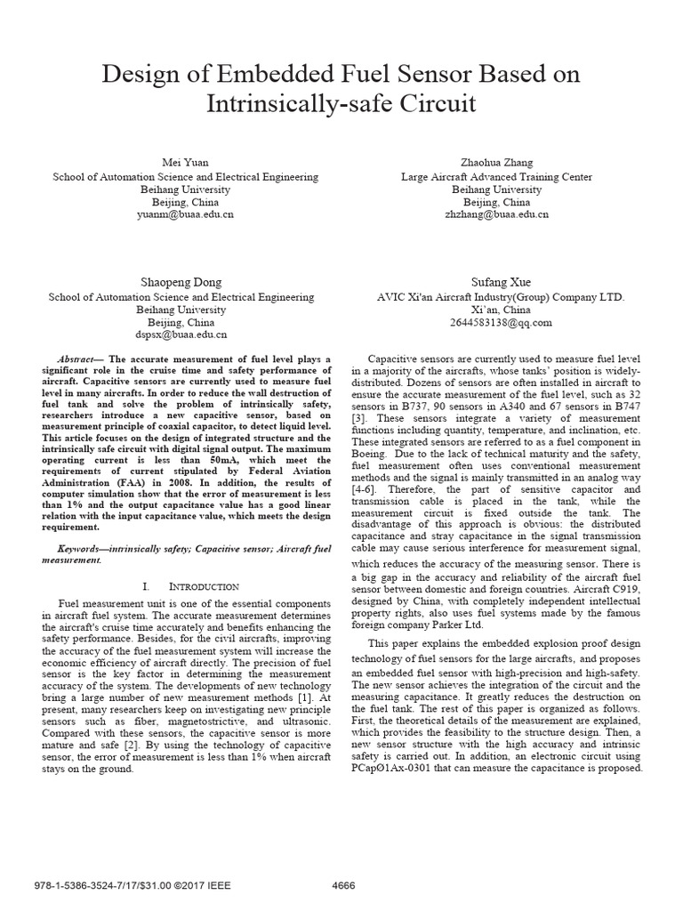 Design of embedded fuel sensor based on intrinsically-safe circuit ...
