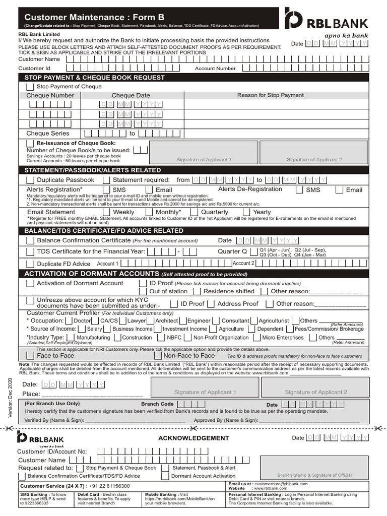 Customer Maintenance Form B | PDF | Banks | Cheque