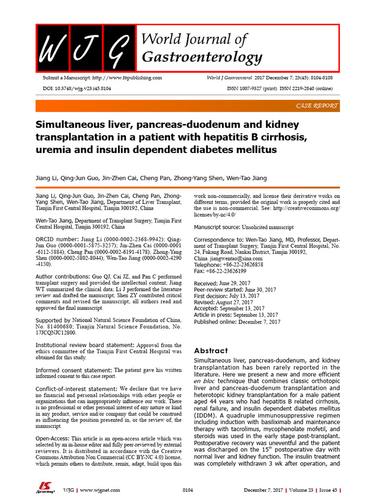 Simultaneous Liver, Pancreas-Duodenum and Kidney Transplantation in A ...