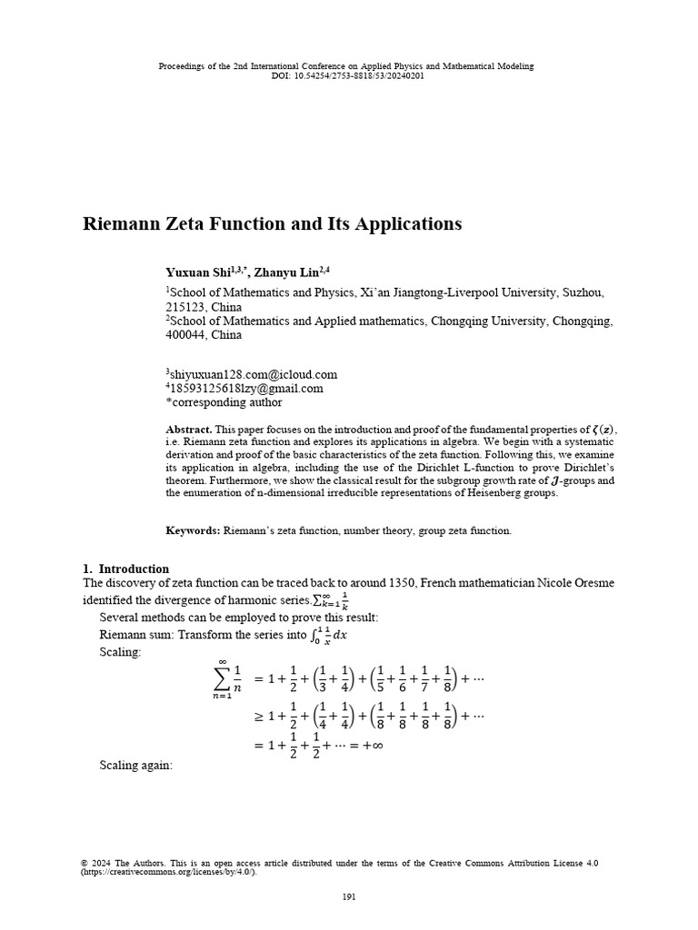 Riemann_Zeta_Function_and_Its_Applications | PDF | Theorem | Mathematical Analysis