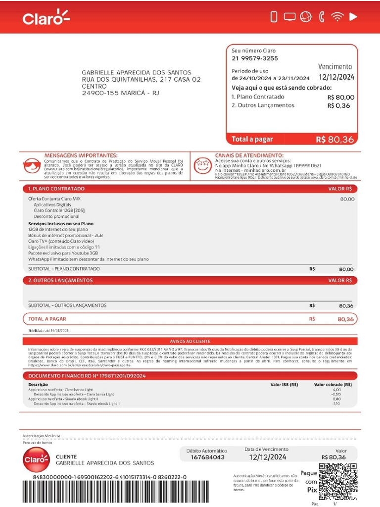 Faturas-Claro 12122024 | PDF