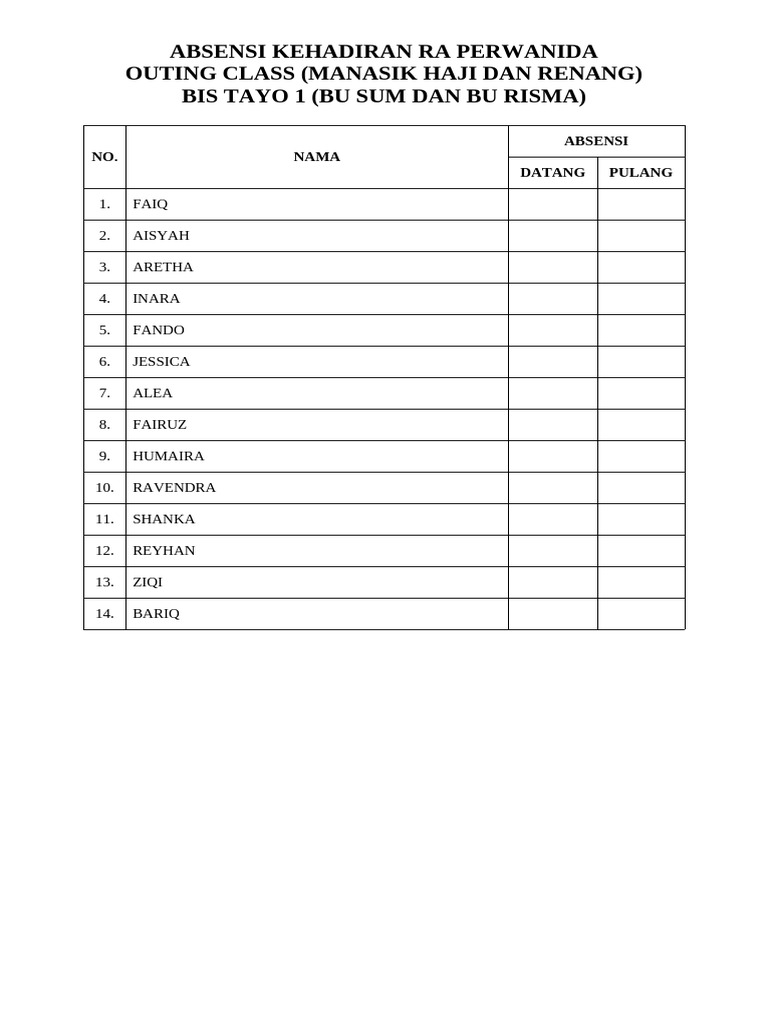 ABSENSI OUTING CLASS 2024 | PDF