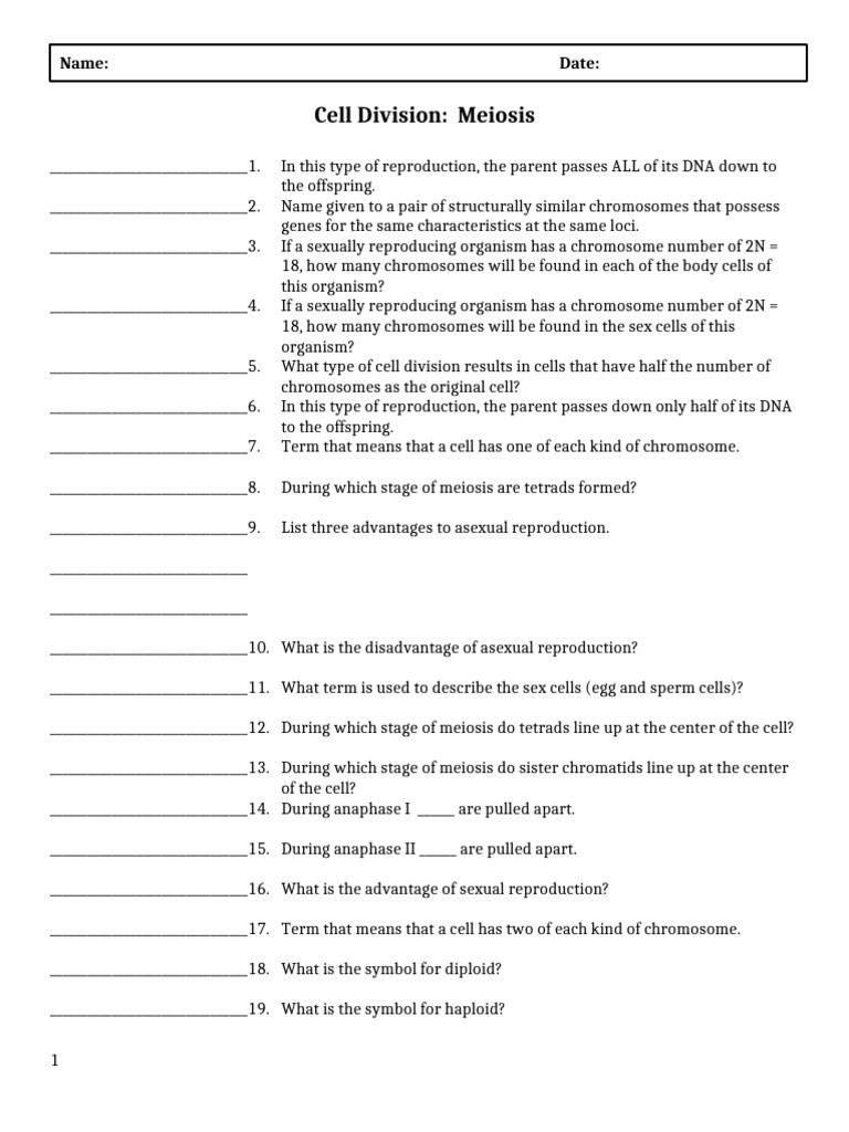 Meiosis Test Review | PDF | Meiosis | Sexual Reproduction