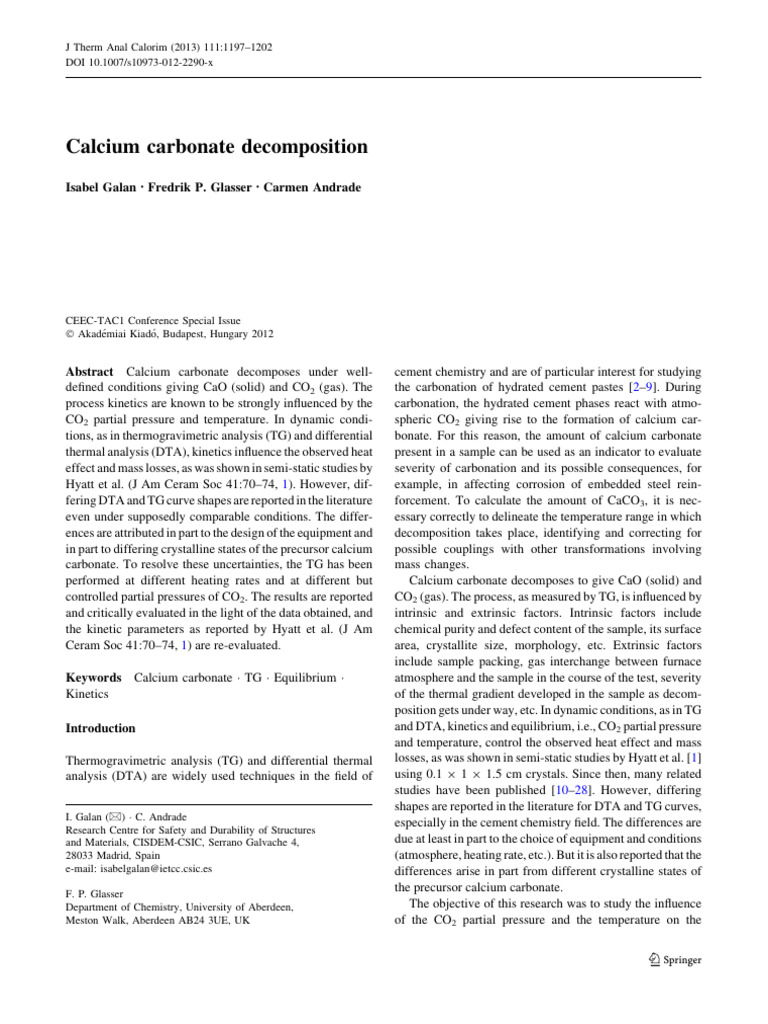 CaCo3 Decomposition Galan2012 | PDF | Carbon Dioxide | Temperature
