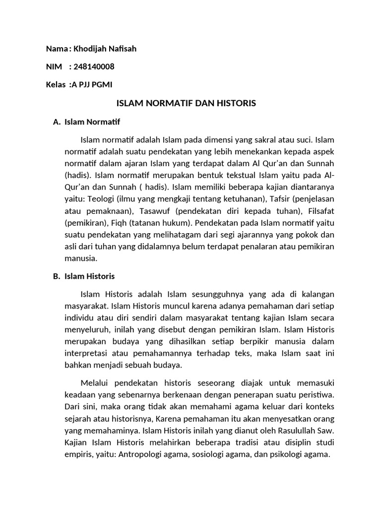Pengertian Islam Normatif Dan Historis | PDF