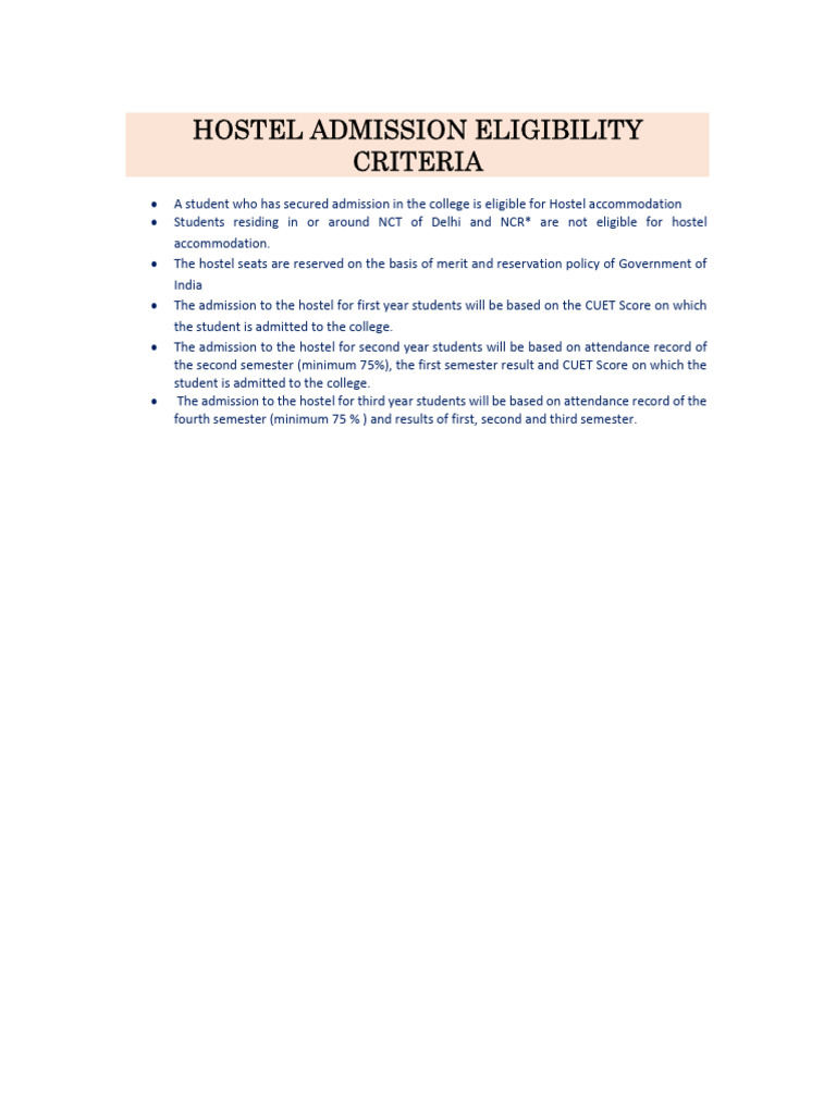 Hostel Eligibility Criteria | PDF
